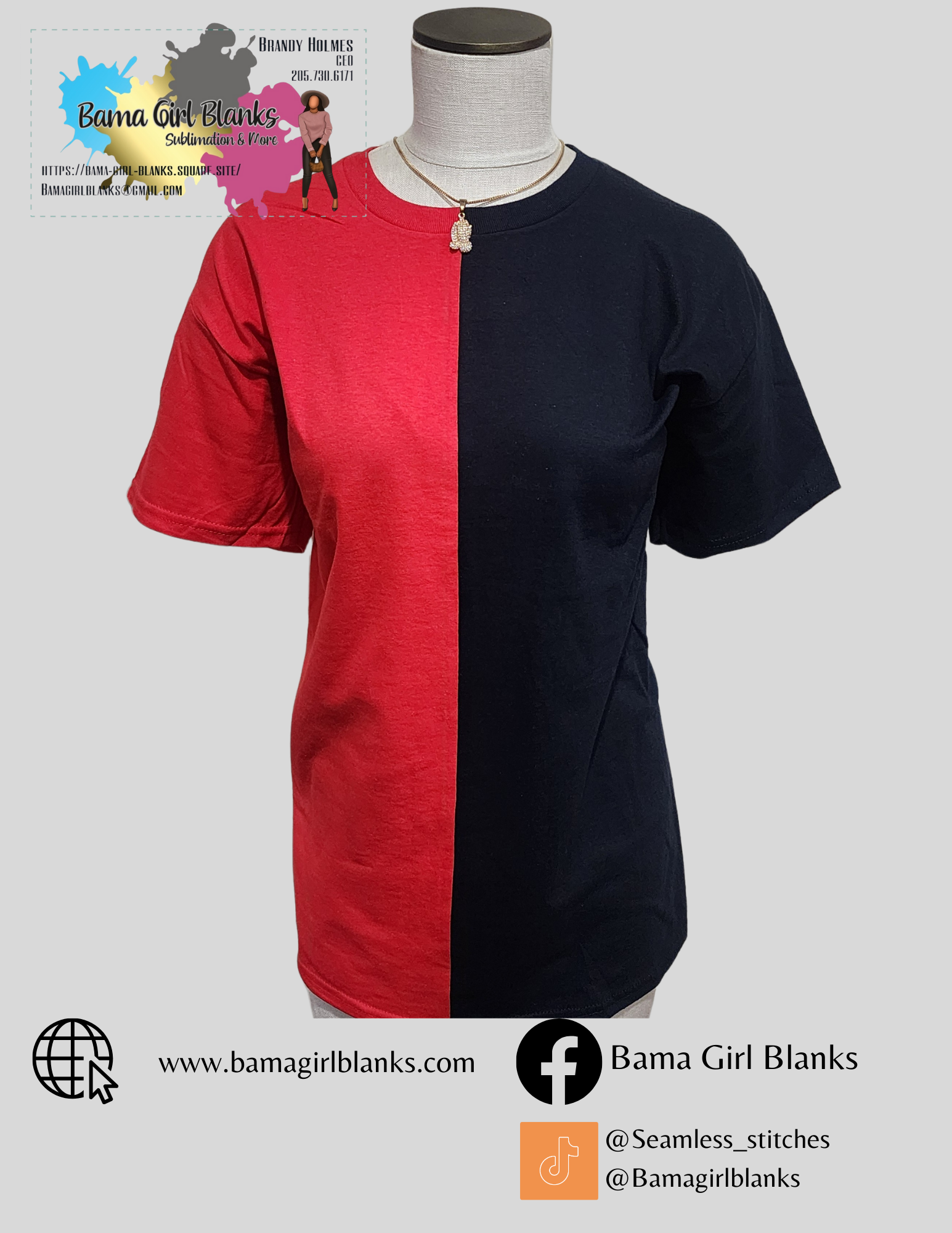 Two Tone| Split Color Adult T-shirt | Bama Girl Blanks